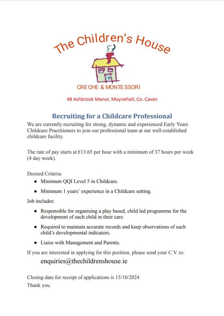 JOB VACANCY! Children's House Cavan - Cavan CC