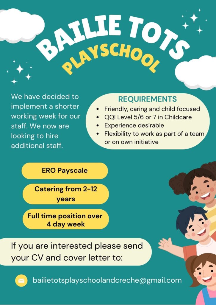 JOB VACANCY! Bailie Tots Playschool - Cavan CC